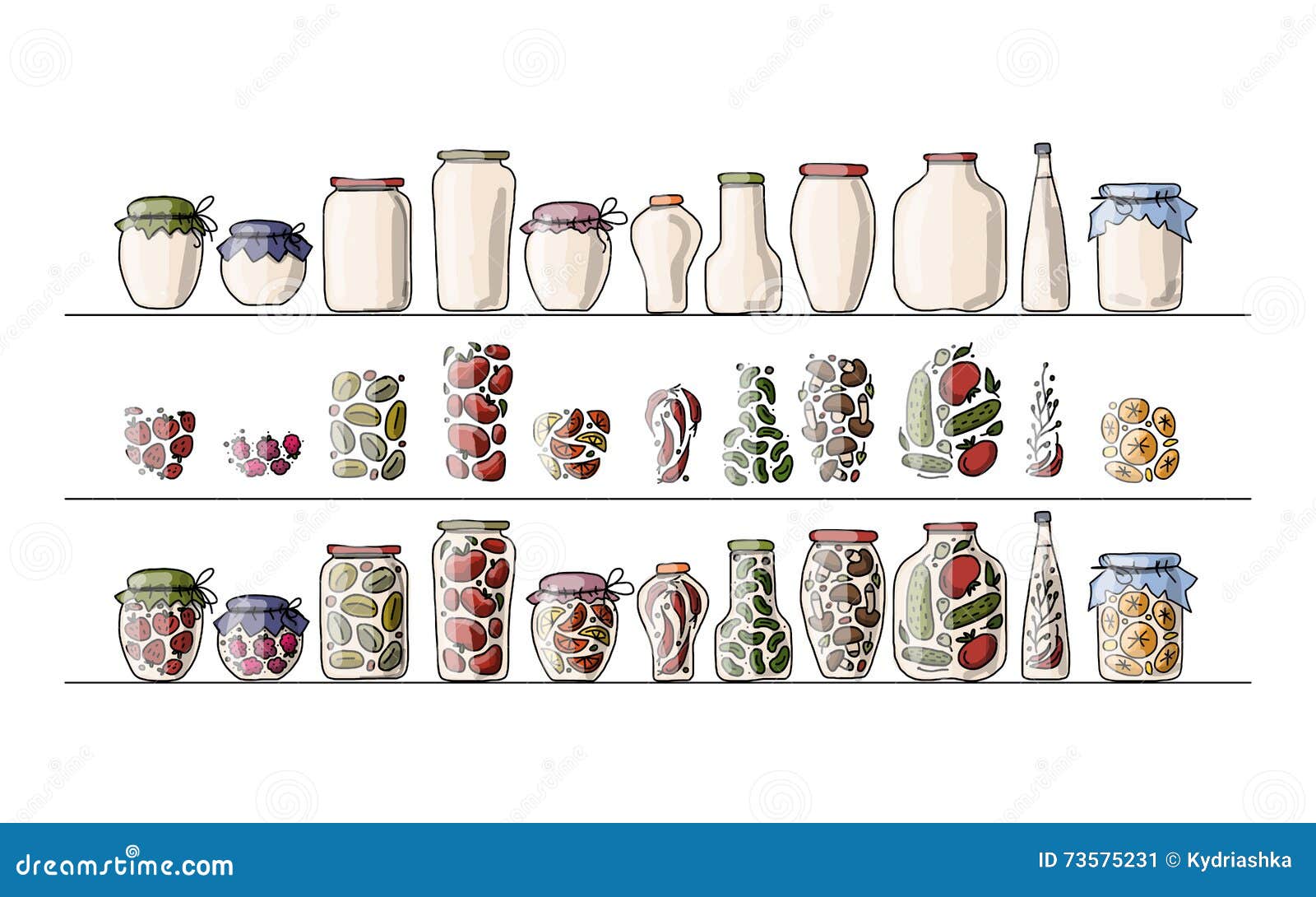 Set of Pickle Jars with Fruits and Vegetables Stock Vector ...