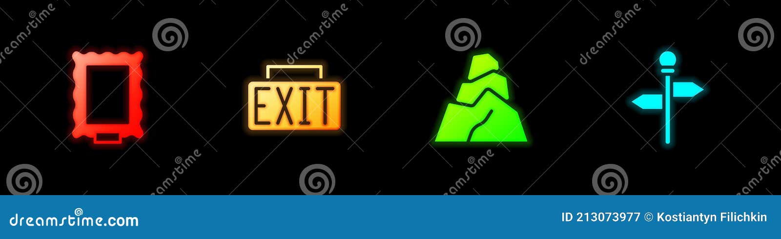 Set Picture, Exit Sign, Rock Stones and Road Traffic Signpost Icon ...