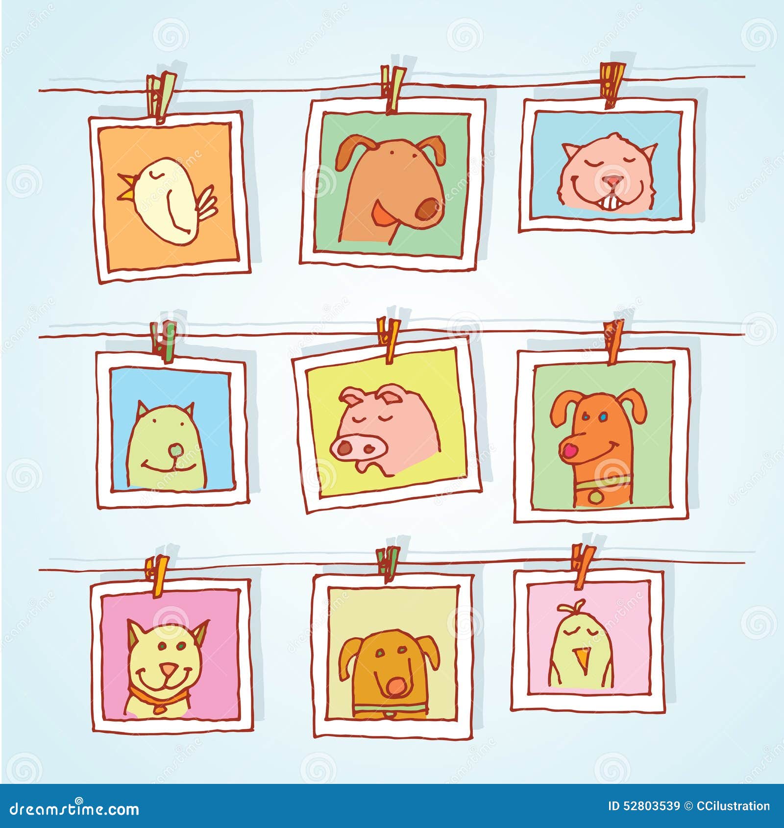 Set Picture Frames with Animals Portrait, Hand Drawn Vector ...
