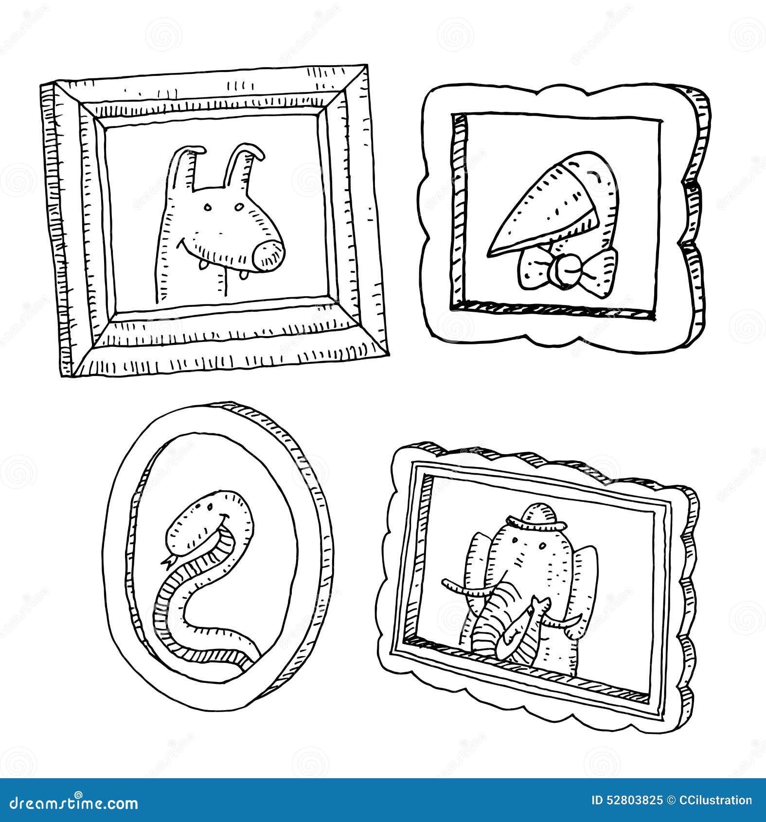 Set Picture Frames with Animals Portrait, Hand Drawn Vector ...
