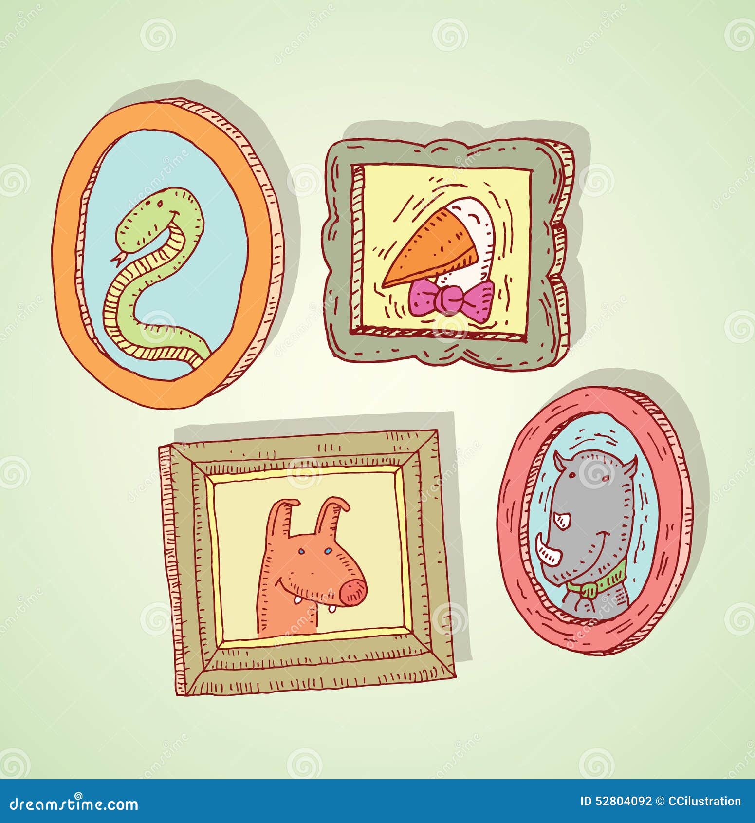 Set Picture Frames with Animals Portrait, Hand Drawn Vector ...