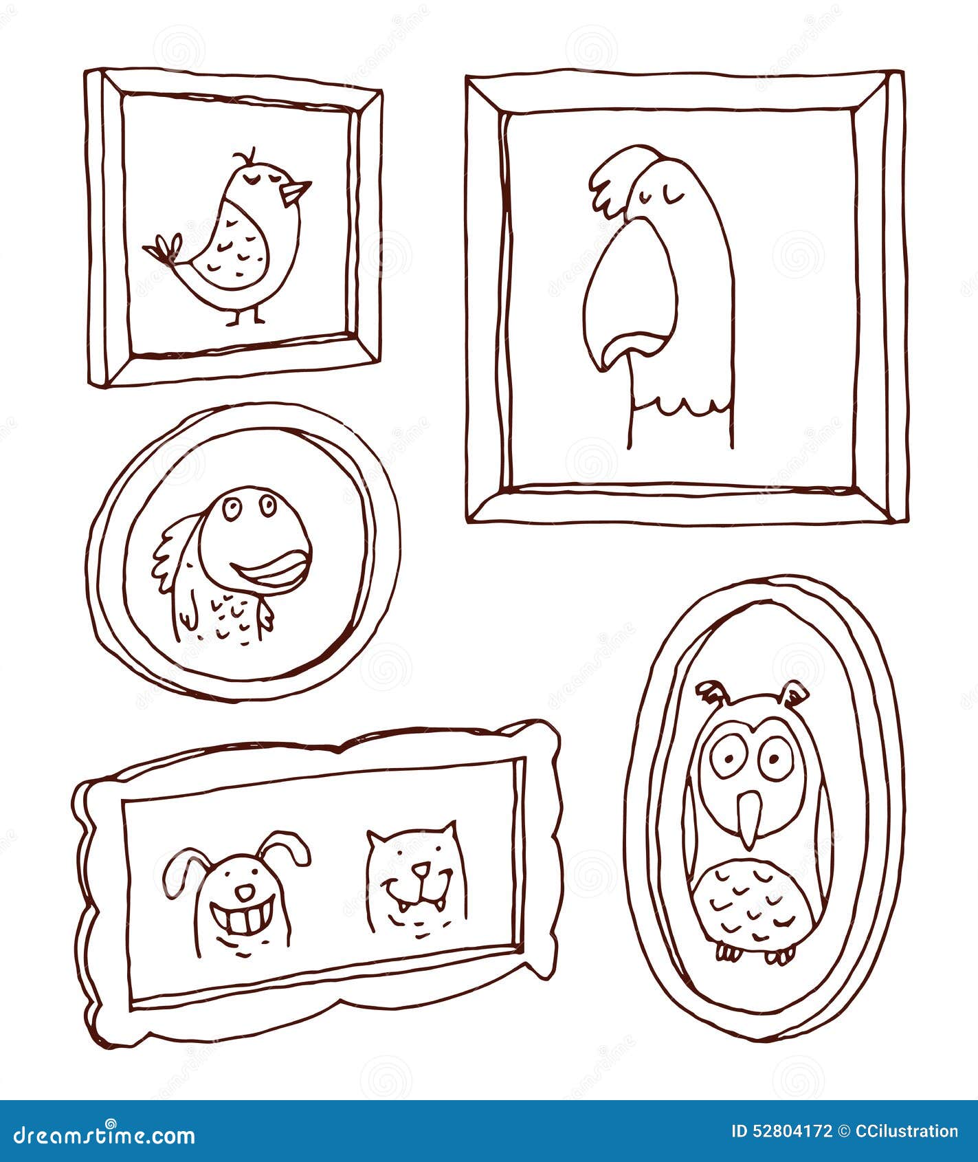 Set Picture Frames with Animals Portrait, Hand Drawn Vector ...