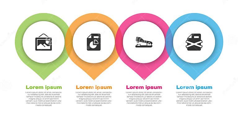 Set Picture Landscape, Document with Graph Chart, Stapler and Delete ...