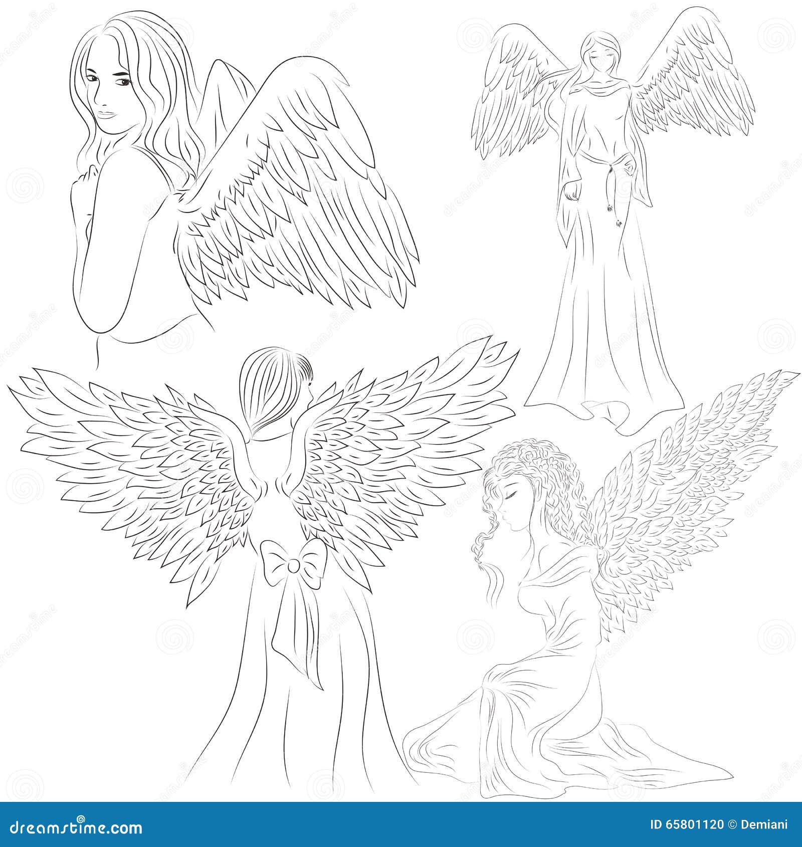 Set Pictures of Angels in a Doodle Style Stock Vector - Illustration of ...