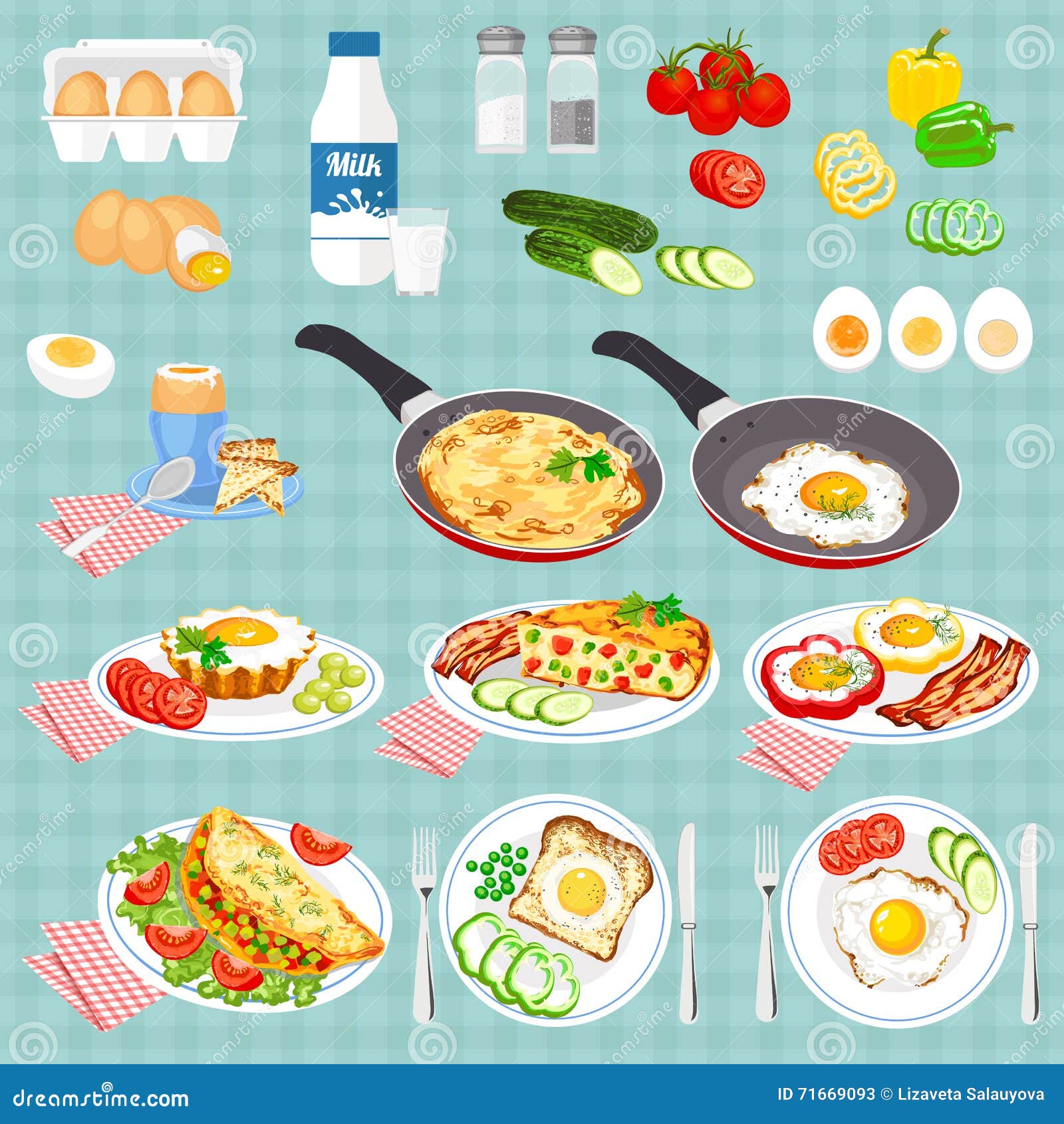 Set of Pictures Cooked Eggs. Stock Vector - Illustration of colorful ...