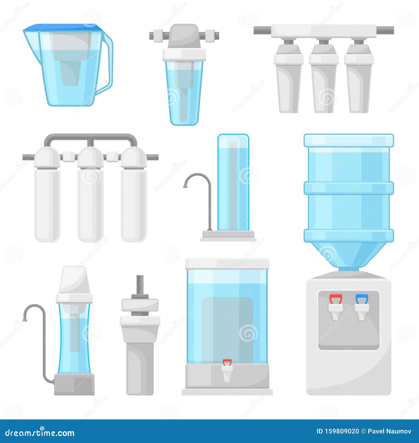 The Set of Pictures with Water Filter Systems Flat Vector Illustrations ...