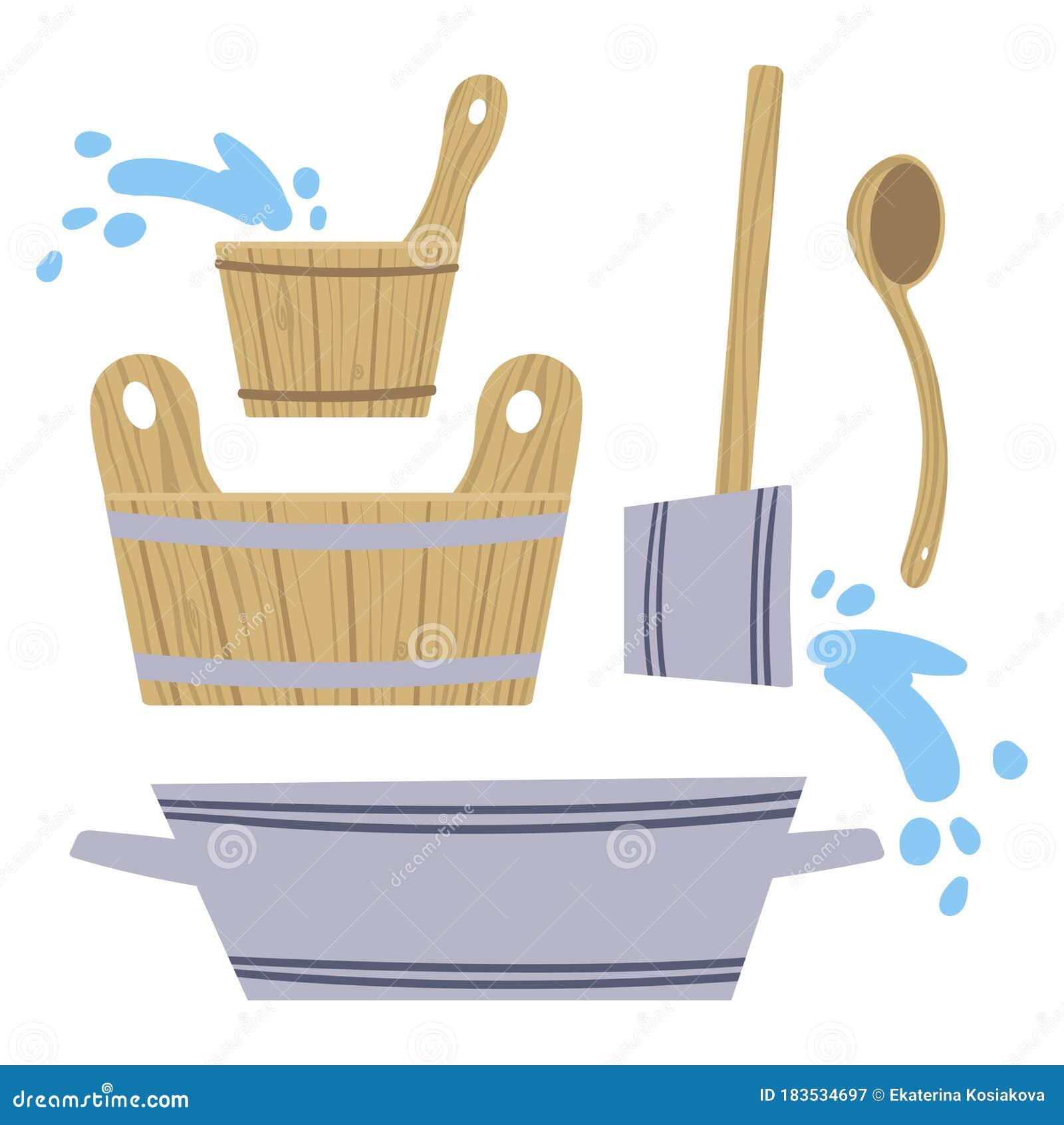 Set of Pictures on the Theme of Taking Steam in the Bath. Vector ...