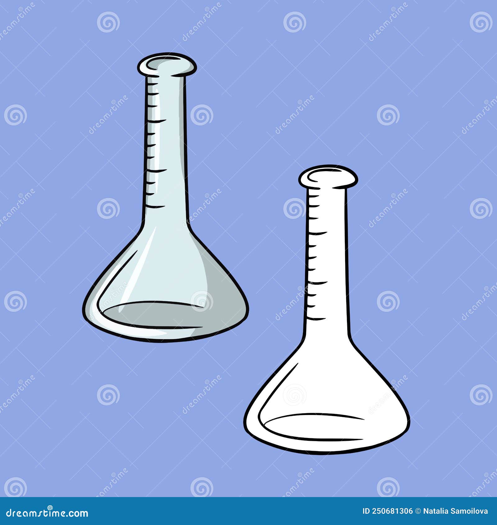 A Set of Pictures, a Triangular Glass Flask for Experiments, a Vector ...