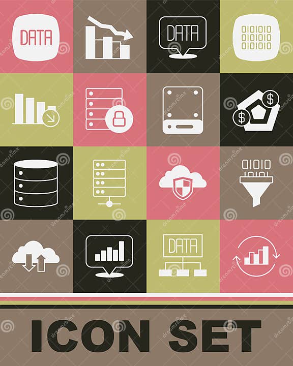 Set Pie Chart Infographic, Binary Code, Financial Growth, Data Analysis, Server Security with ...