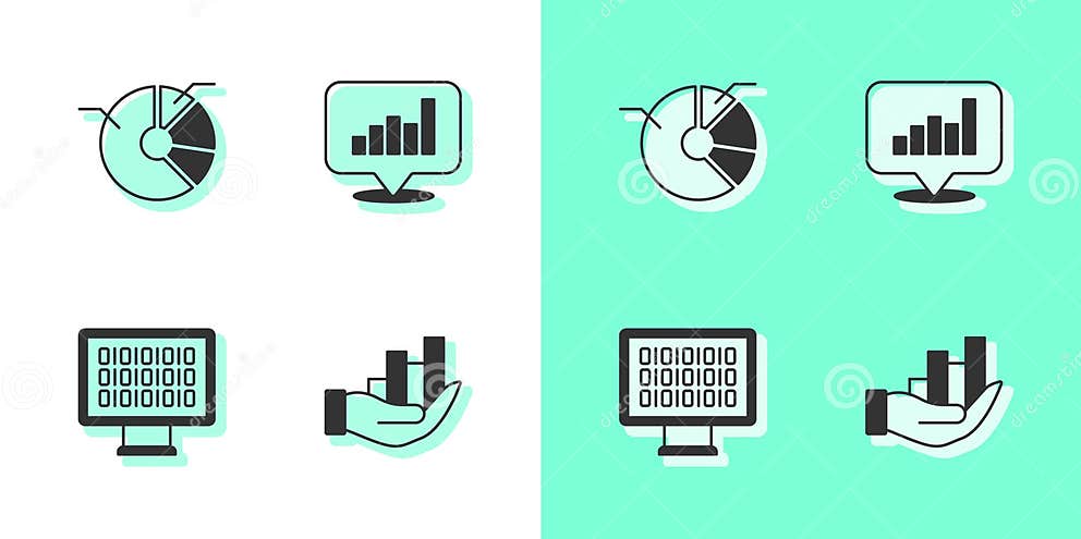 Set Pie Chart Infographic, Binary Code and Icon. Vector Stock ...