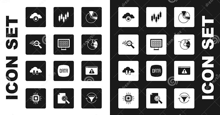 Set Pie Chart Infographic, Binary Code, Search Data Analysis, Cloud Computing Lock, Browser with ...