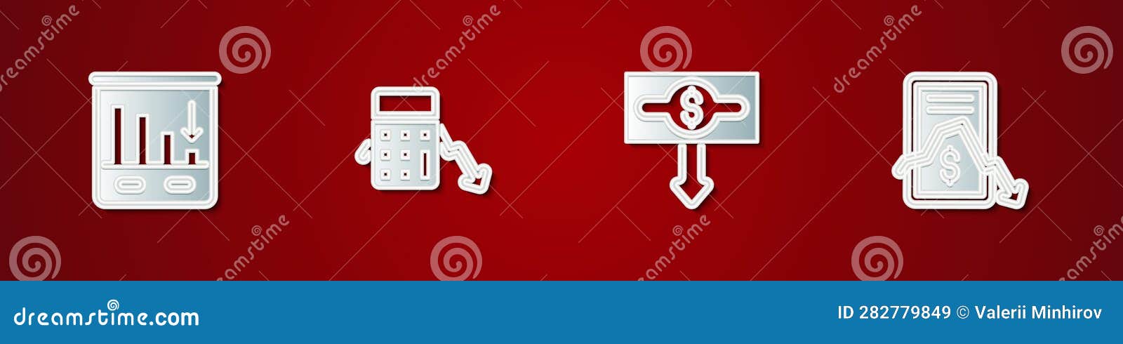 Set Pie Chart Infographic, Calculation of Expenses, Dollar Rate Decrease and Mobile Stock ...