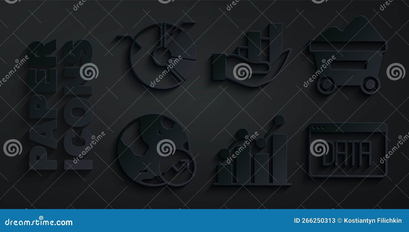 Set Pie Chart Infographic, Coal Mine Trolley, Financial Growth, Data Analysis, and Icon. Vector ...