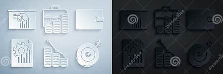 Set Pie Chart Infographic and Coin, Wallet, Document with, Target ...