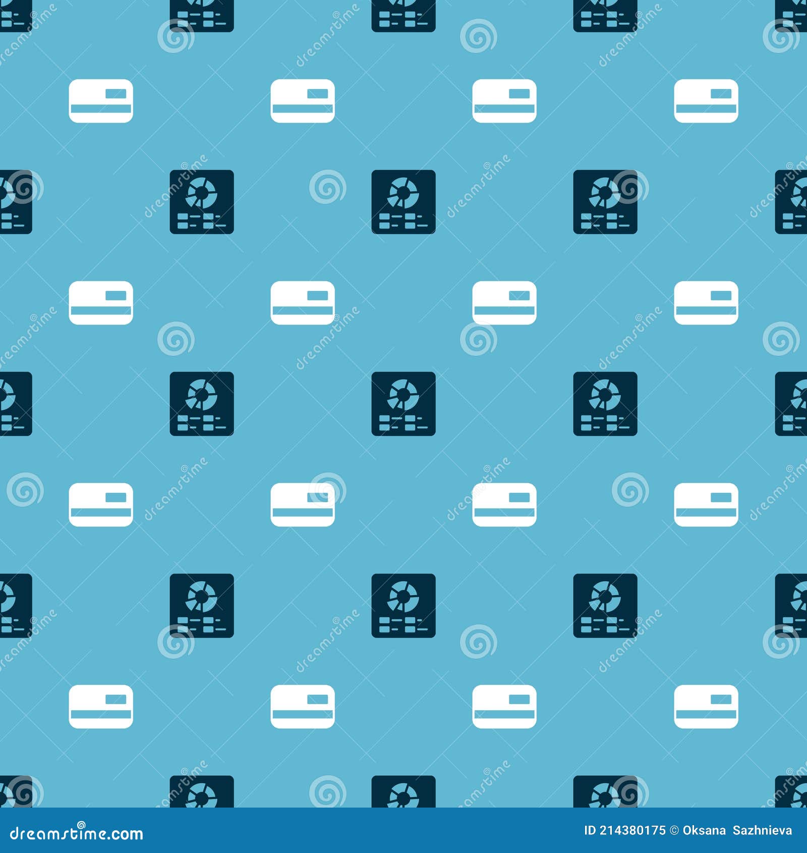 Set Pie Chart Infographic and Credit Card on Seamless Pattern. Vector ...