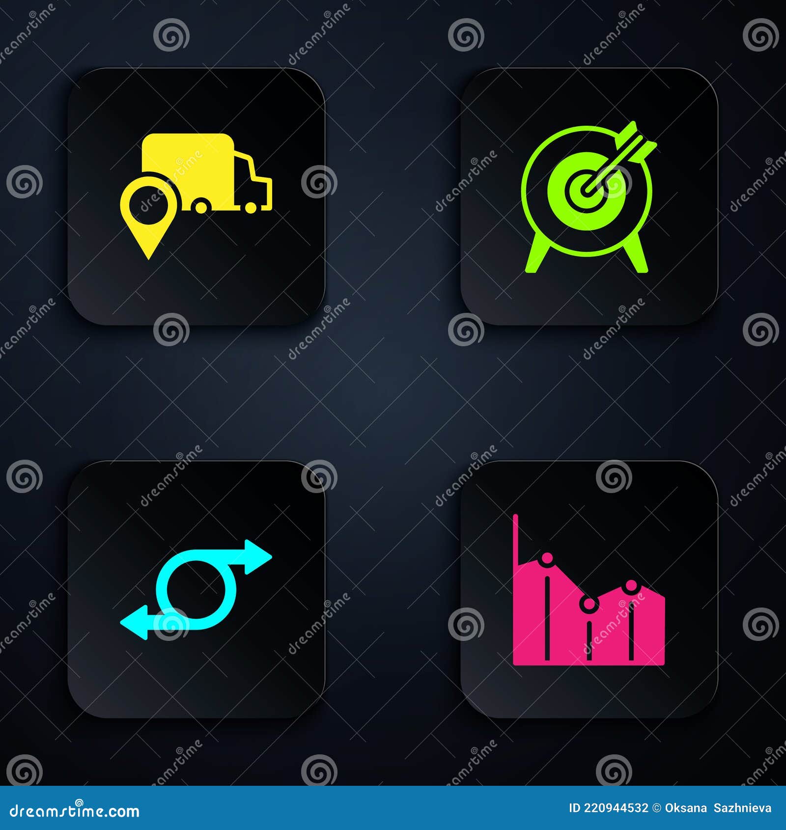 Set Pie Chart Infographic, Delivery Tracking, Arrow and Target. Black ...