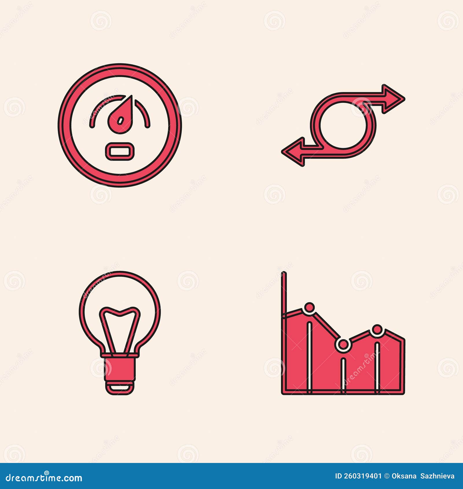 Set Pie Chart Infographic, Digital Speed Meter, Arrow and Light Bulb Icon. Vector Stock Vector ...