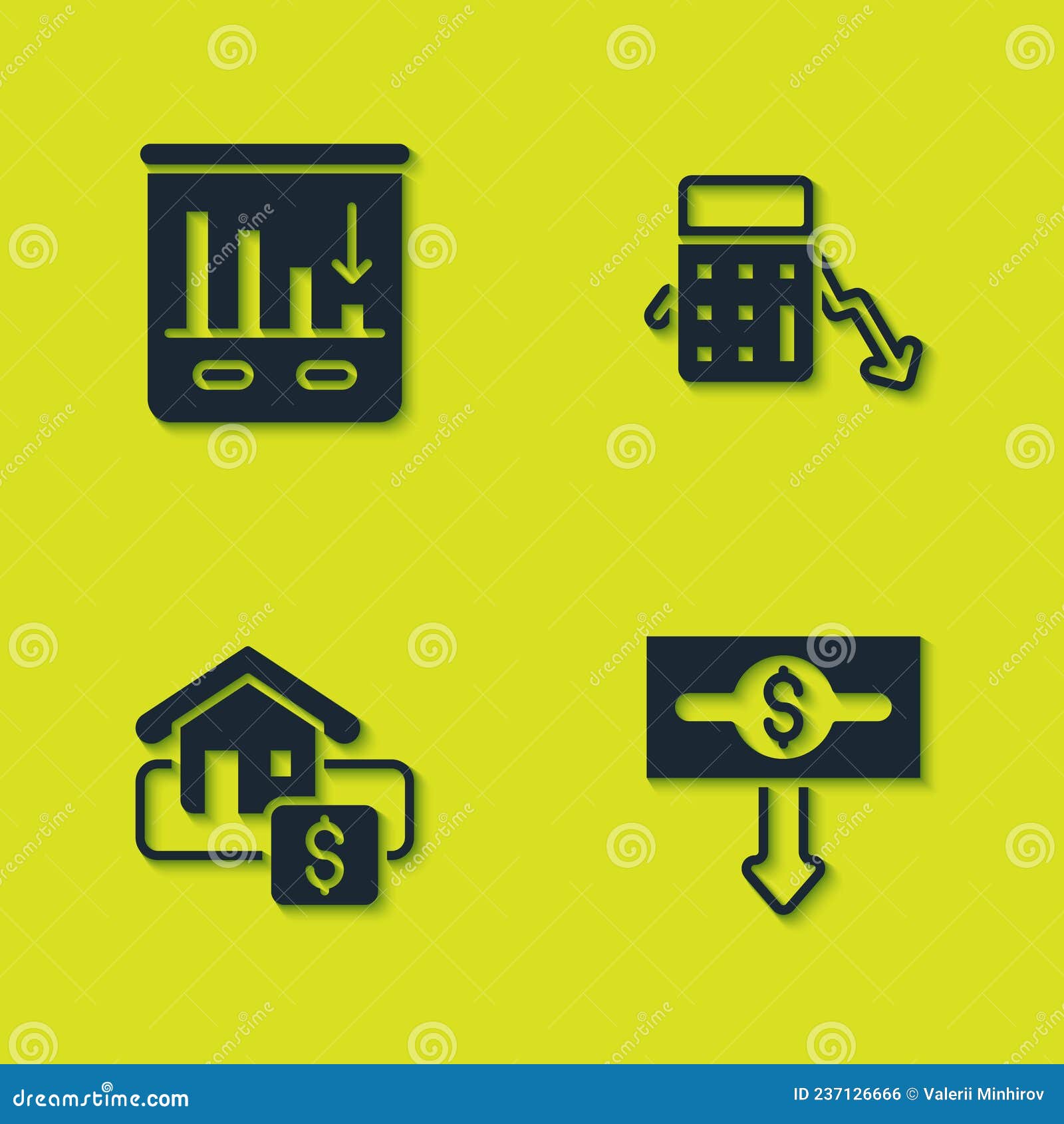 Set Pie Chart Infographic, Dollar Rate Decrease, Hanging Sign with Sale ...