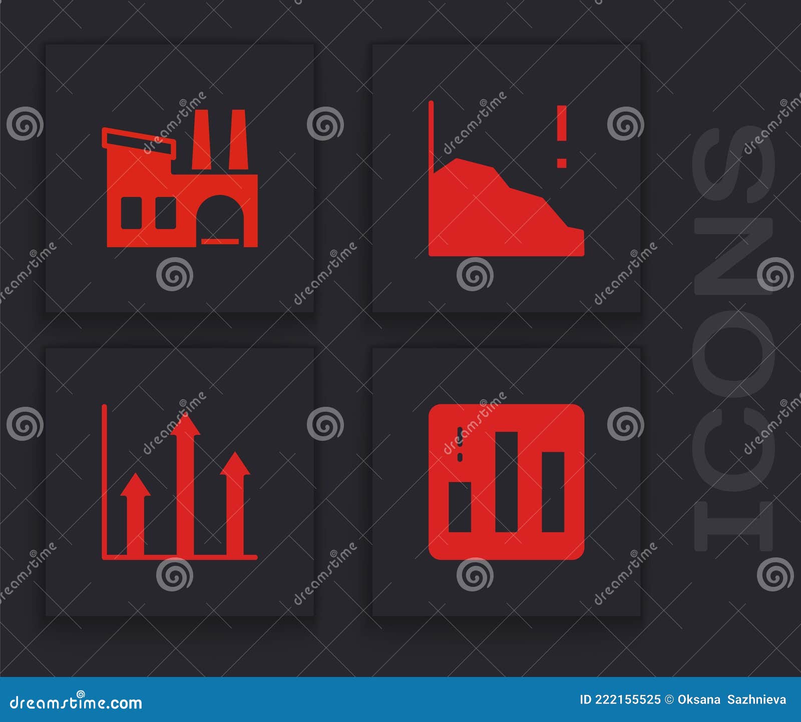 Set Pie Chart Infographic, Factory, Financial Growth Decrease and Icon. Vector Stock Vector ...