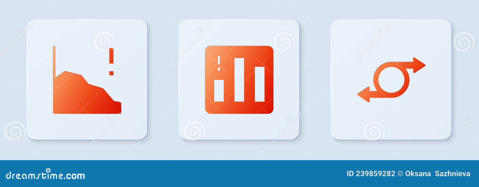 Set Pie Chart Infographic, Financial Growth Decrease and Arrow. White Square Button Stock Vector ...