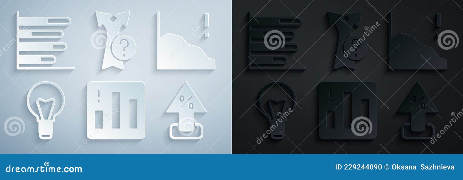 Set Pie Chart Infographic, Financial Growth Decrease, Light Bulb ...