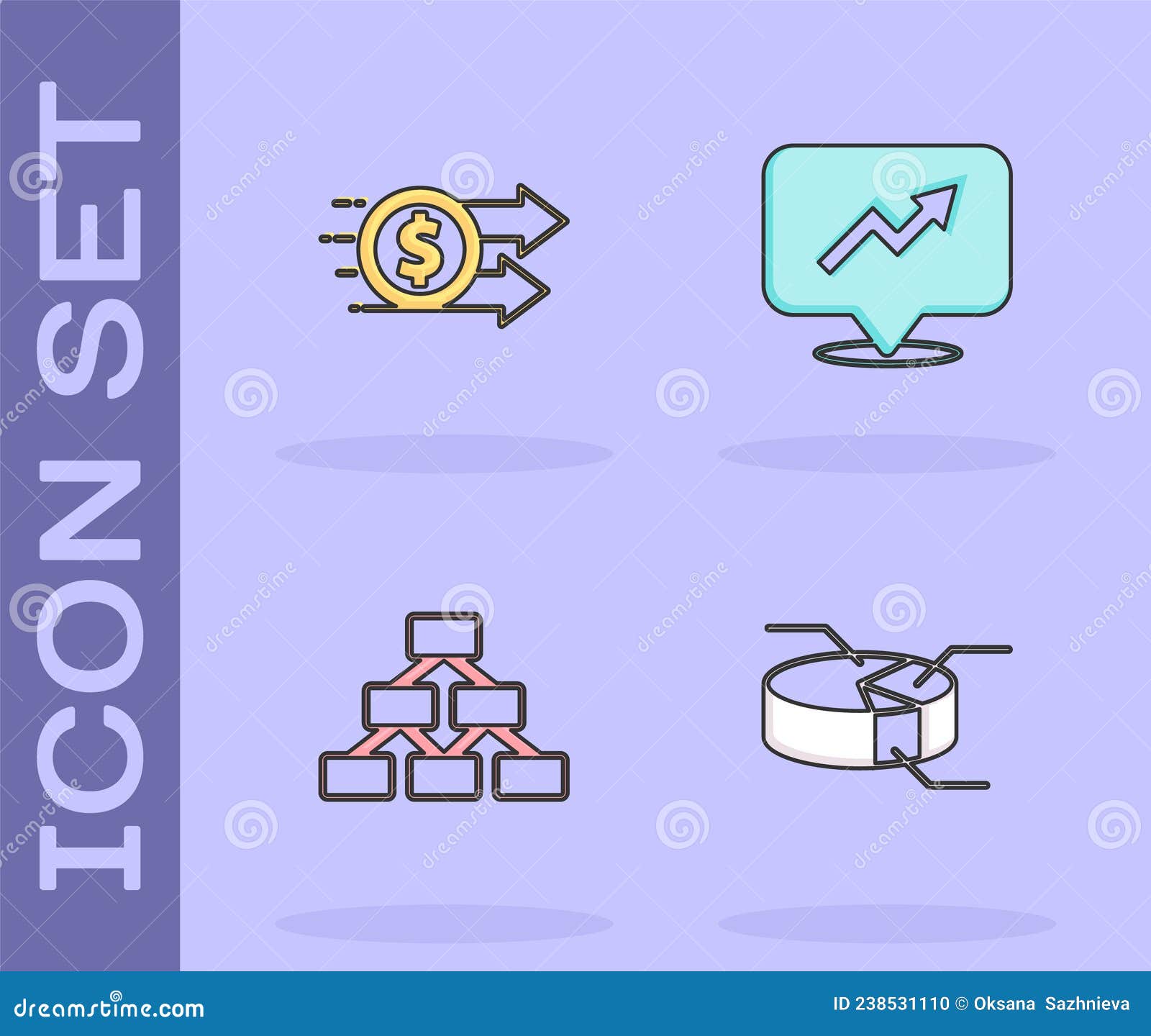 Set Pie Chart Infographic, Financial Growth Dollar, Hierarchy Organogram and Icon. Vector Stock ...
