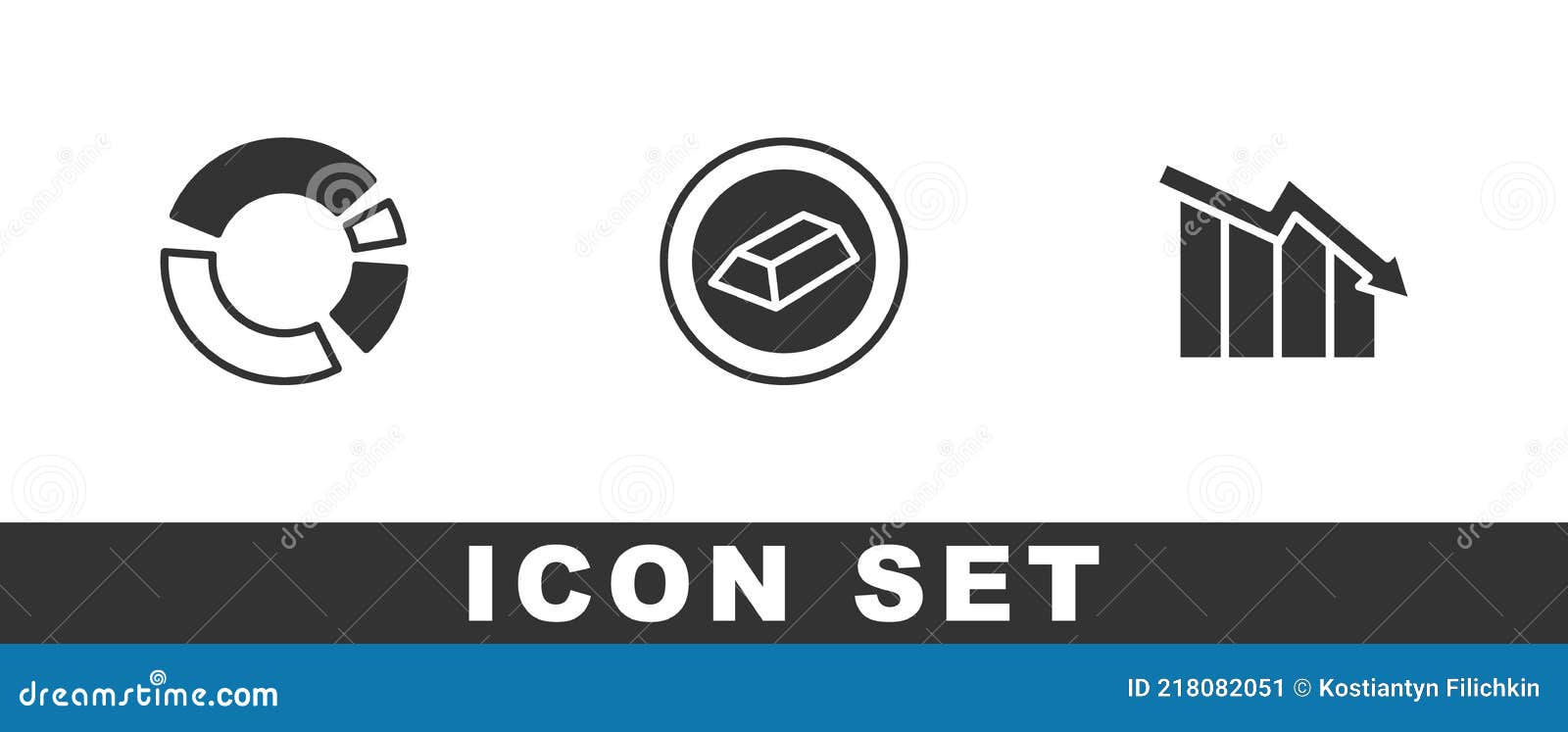 Set Pie Chart Infographic, Gold Bars and Financial Growth Decrease Icon. Vector Stock Vector ...