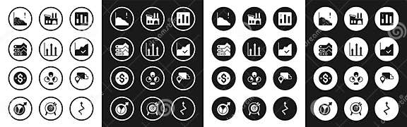 Set Pie Chart Infographic, Graph, Chart, Diagram, Financial Growth Decrease, Increase, Factory ...