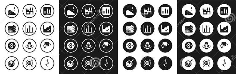 Set Pie Chart Infographic, Graph, Chart, Diagram, Financial Growth Decrease, Increase, Factory ...