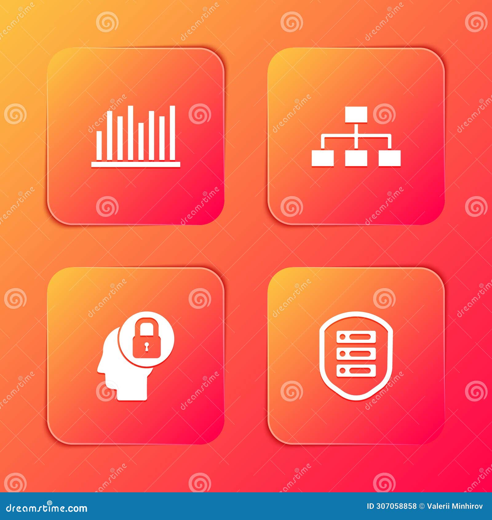 Set Pie Chart Infographic, Hierarchy Organogram, Human Head with Lock ...