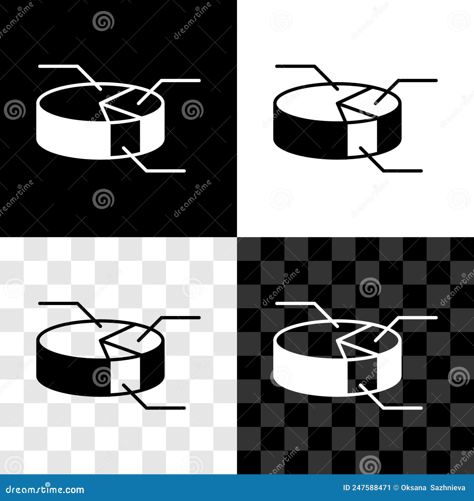 Set Pie Chart Infographic Icon Isolated on Black and White, Transparent ...