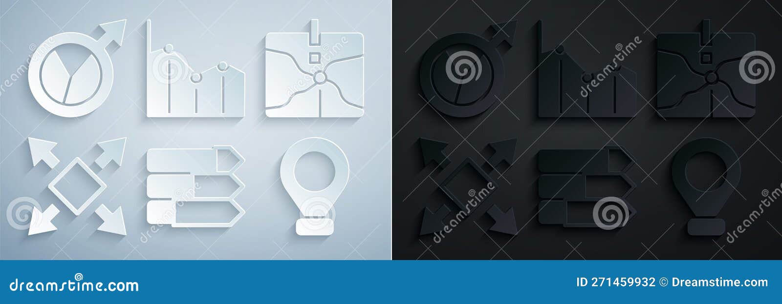 Set Pie Chart Infographic, Intersection Point, Many Ways Directional Arrow, Location, and ...