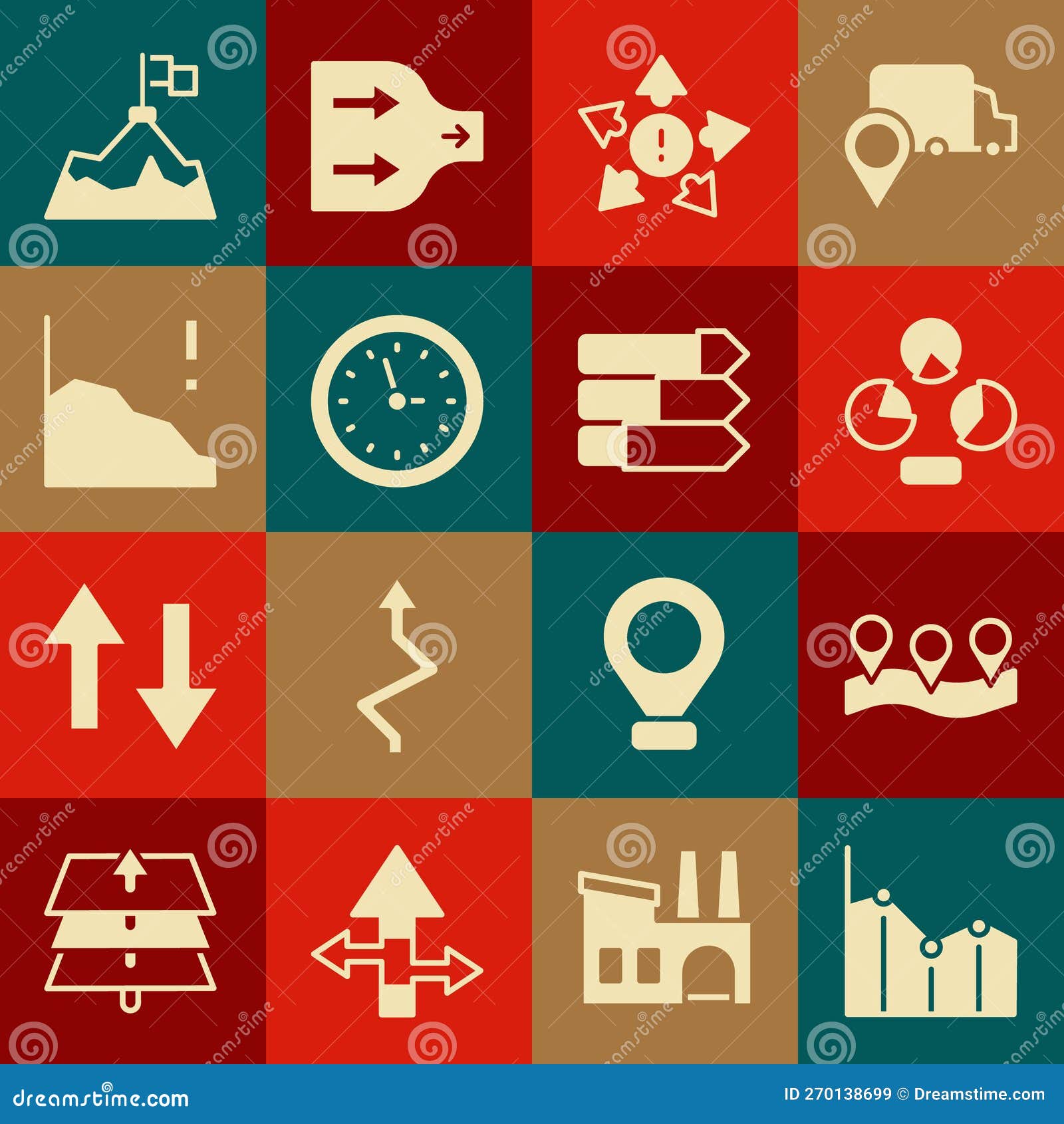 Set Pie Chart Infographic, Location, Many Ways Directional Arrow, Clock, Financial Growth ...