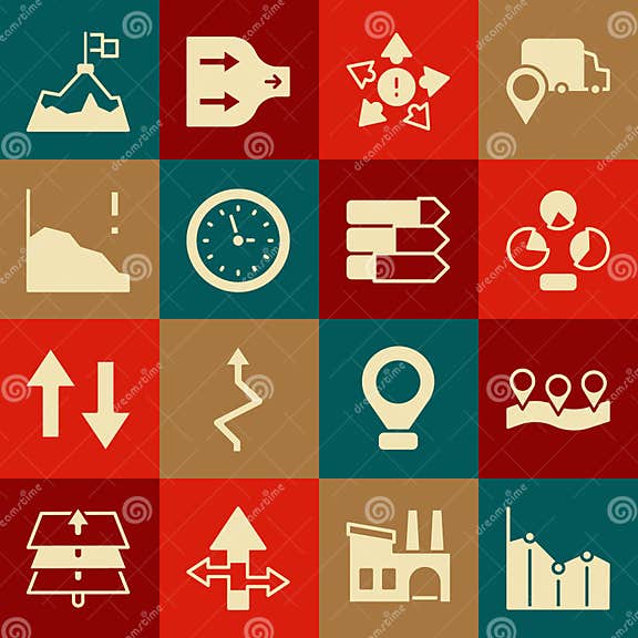 Set Pie Chart Infographic, Location, Many Ways Directional Arrow, Clock ...