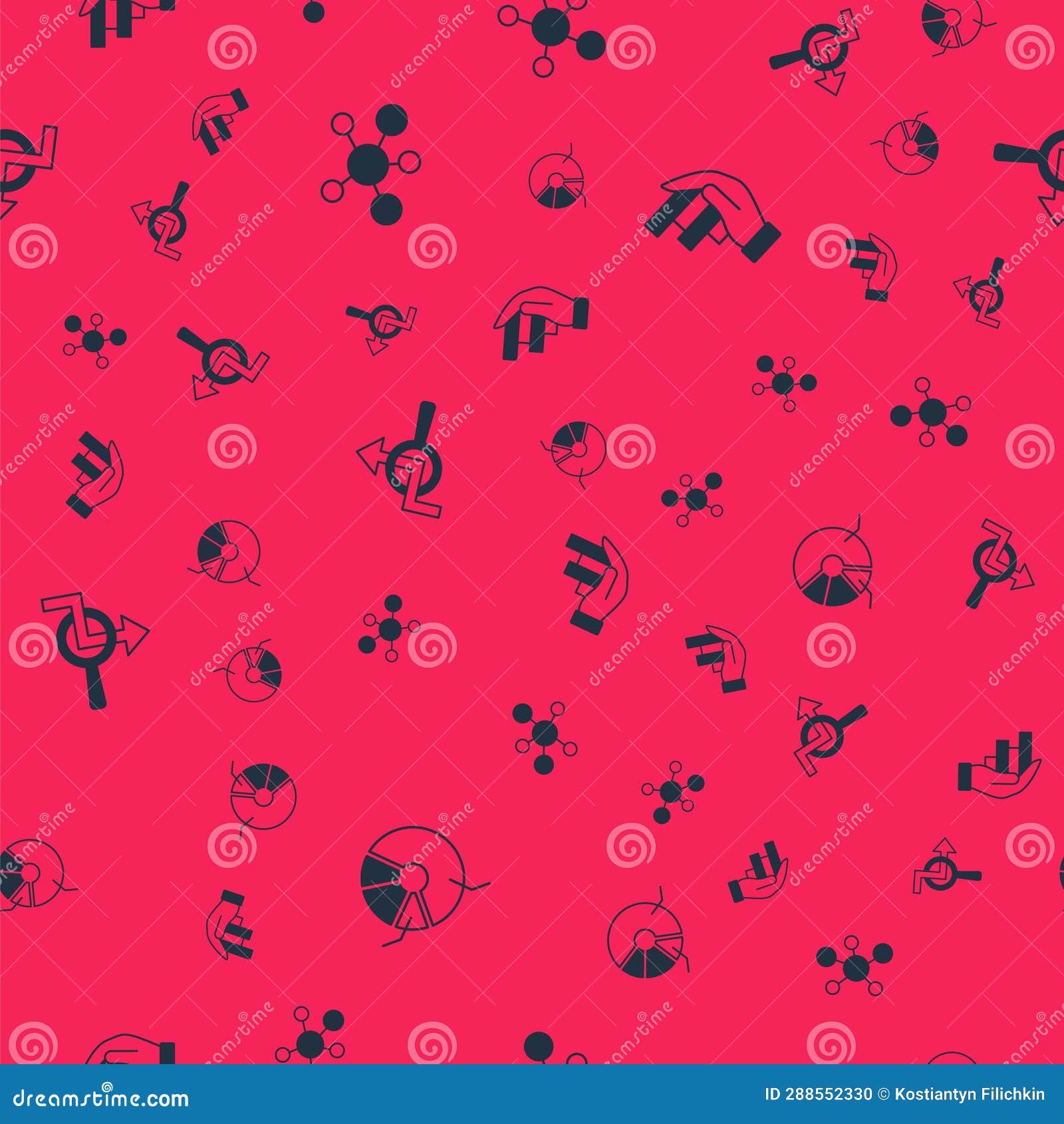 Set Pie Chart Infographic, Mind Map, Search Data Analysis and on Seamless Pattern. Vector Stock ...