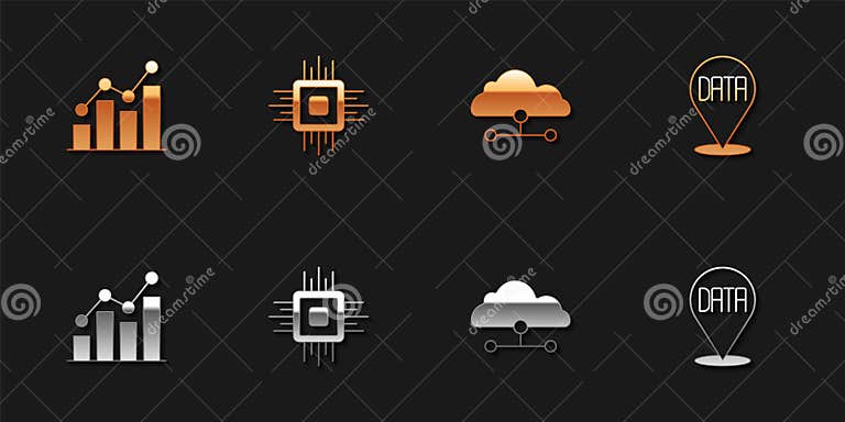 Set Pie Chart Infographic, Processor CPU, Network Cloud Connection and ...