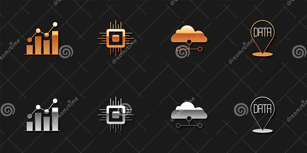 Set Pie Chart Infographic, Processor CPU, Network Cloud Connection and Data Analysis Icon ...