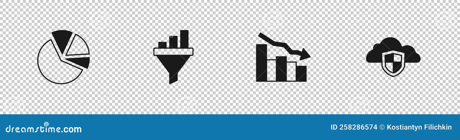 Set Pie Chart Infographic, Sales Funnel with, Financial Growth Decrease and Cloud and Shield ...