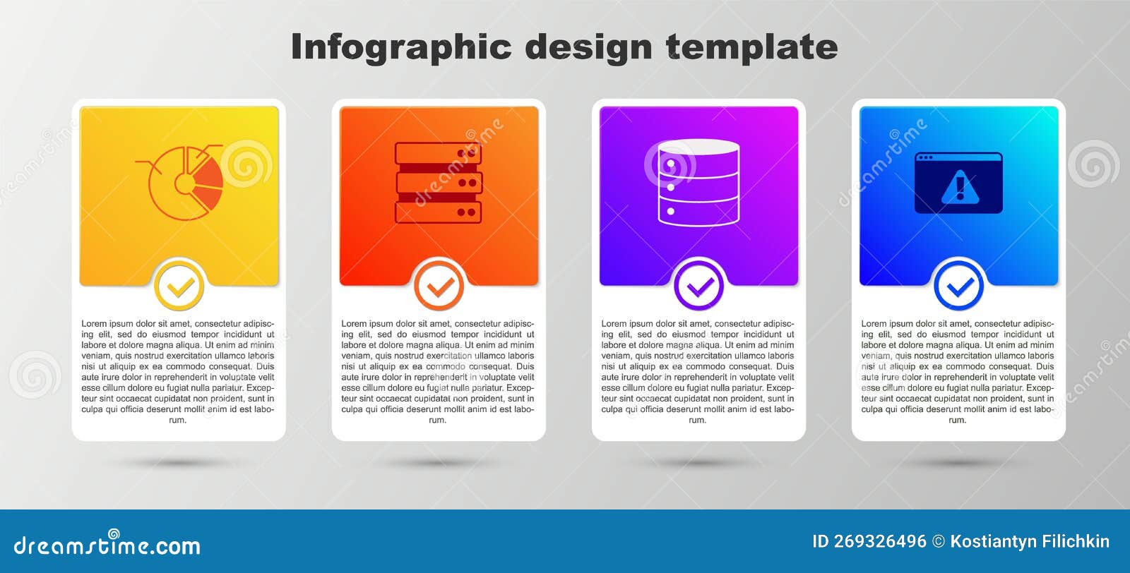 Set Pie Chart Infographic, Server, and Browser with Exclamation Mark ...