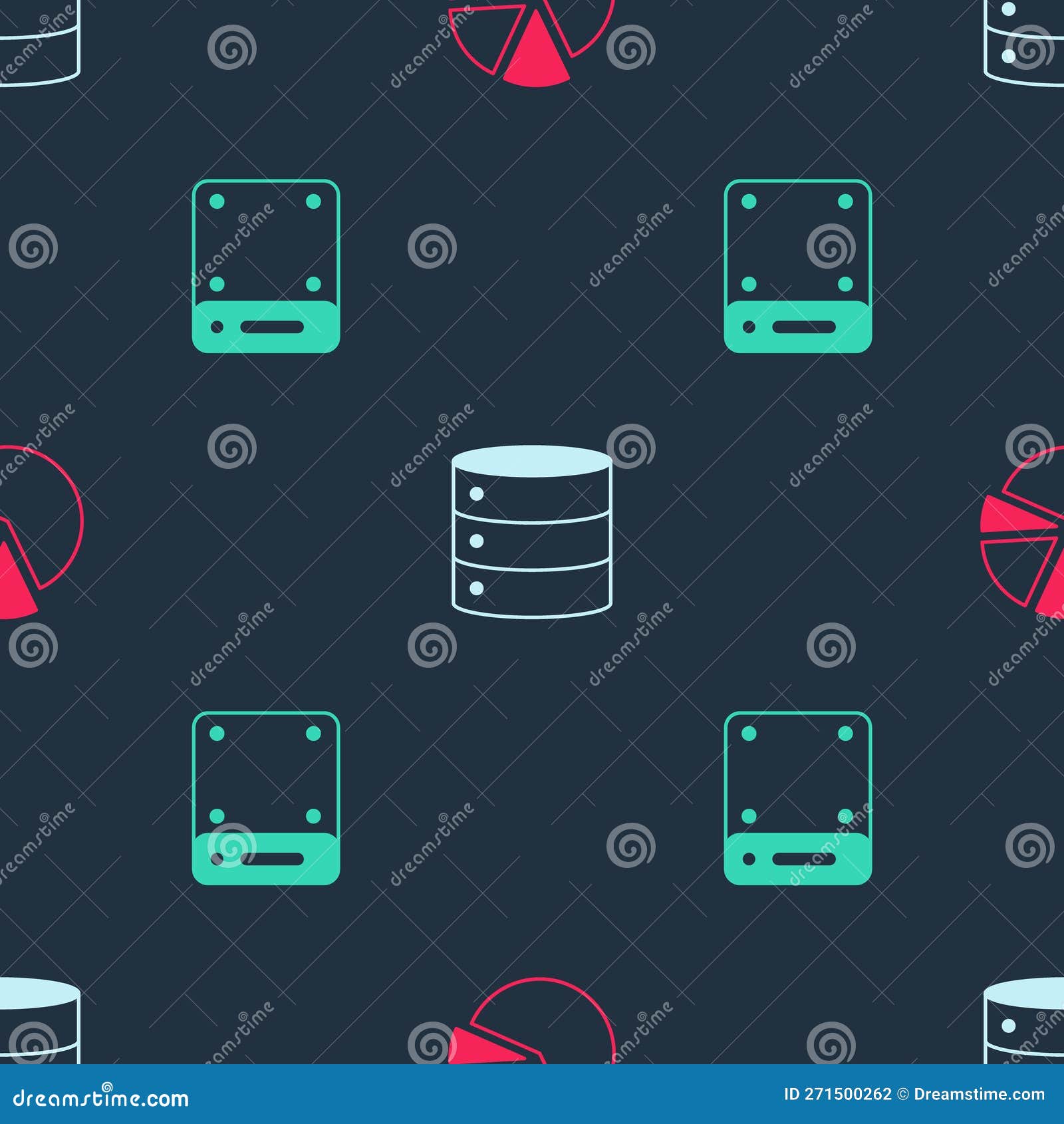 Set Pie Chart Infographic, Server and on Seamless Pattern. Vector Stock ...