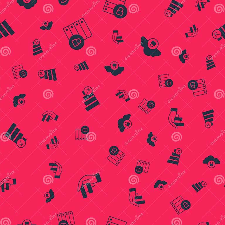 Set Pie Chart Infographic, Server Security with Padlock, Financial Growth Decrease and Cloud ...