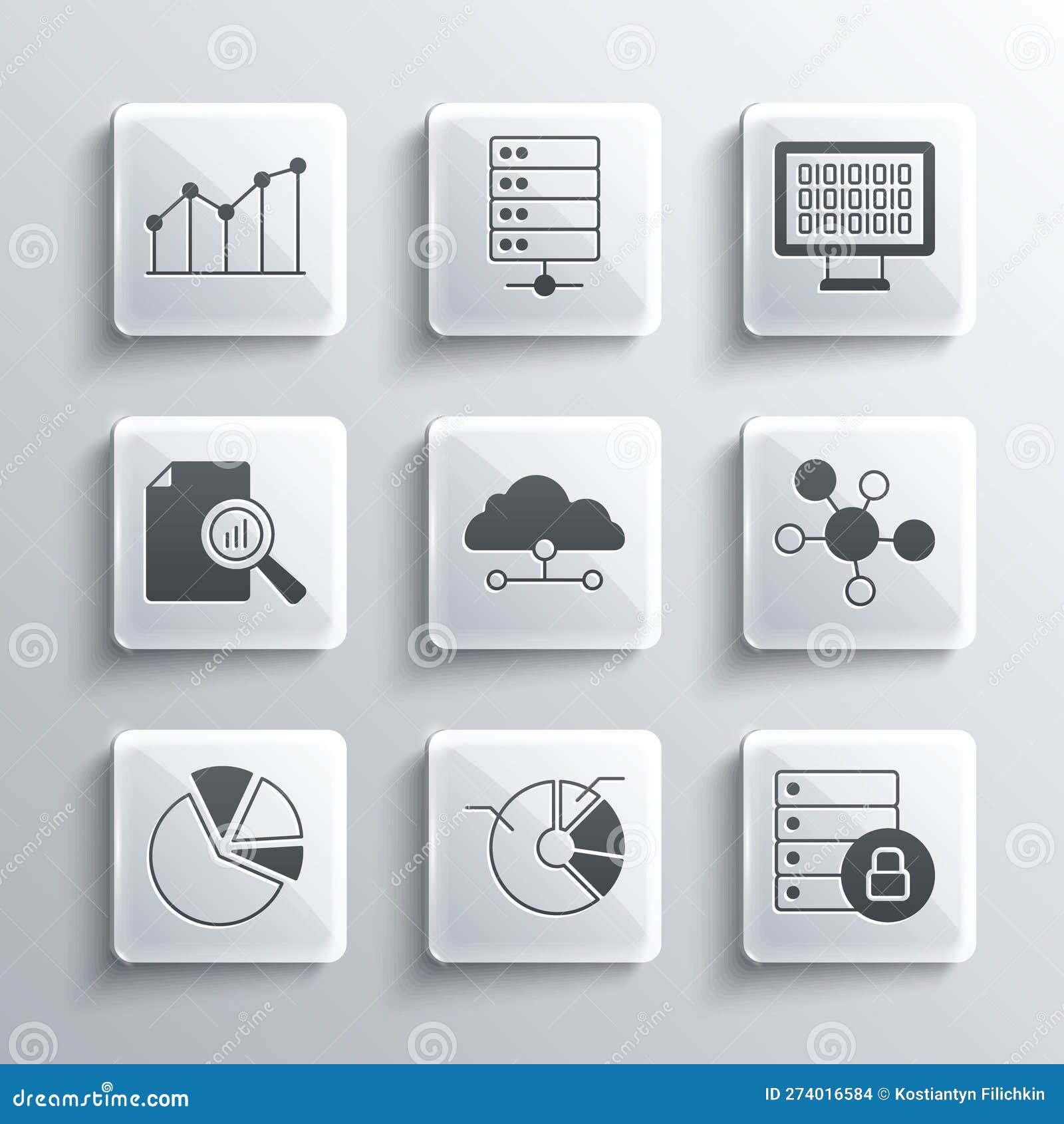 Set Pie Chart Infographic, Server Security with Padlock, Mind Map, Network Cloud Connection ...