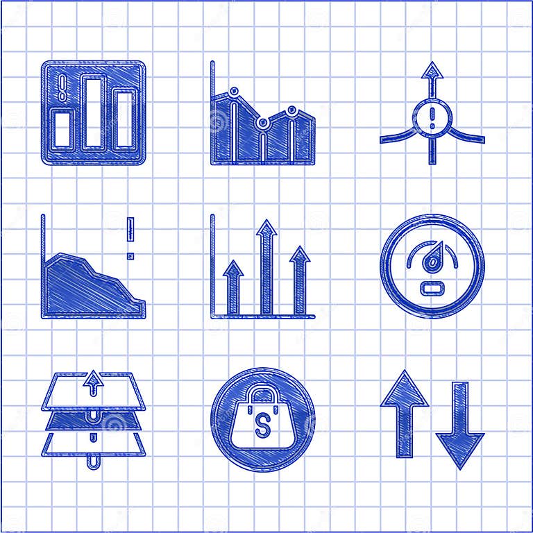 Set Pie Chart Infographic, Shopping Bag with Sale, Arrow, Digital Speed Meter, Layers, Financial ...