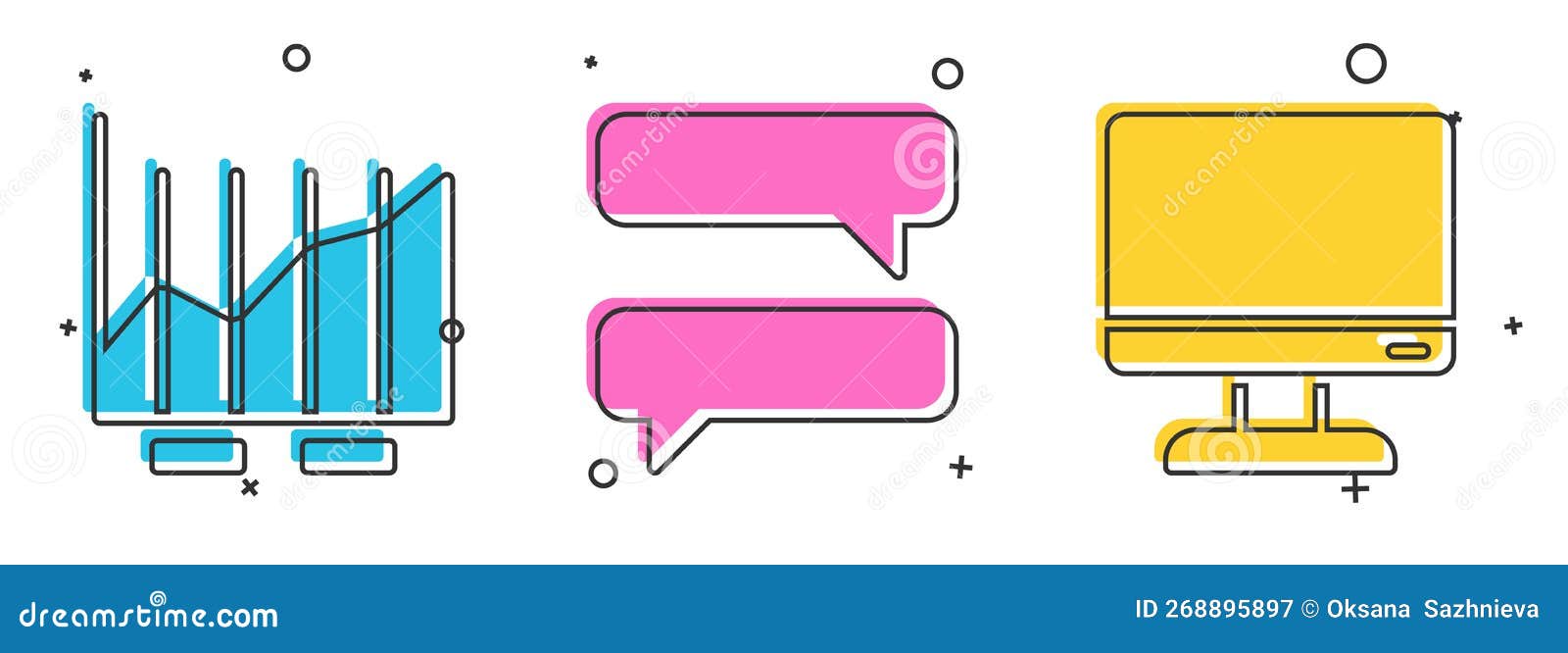 Set Pie Chart Infographic, Speech Bubble Chat and Computer Monitor ... Set Pie Chart Infographic, Speech Bubble Chat and Computer Monitor ...