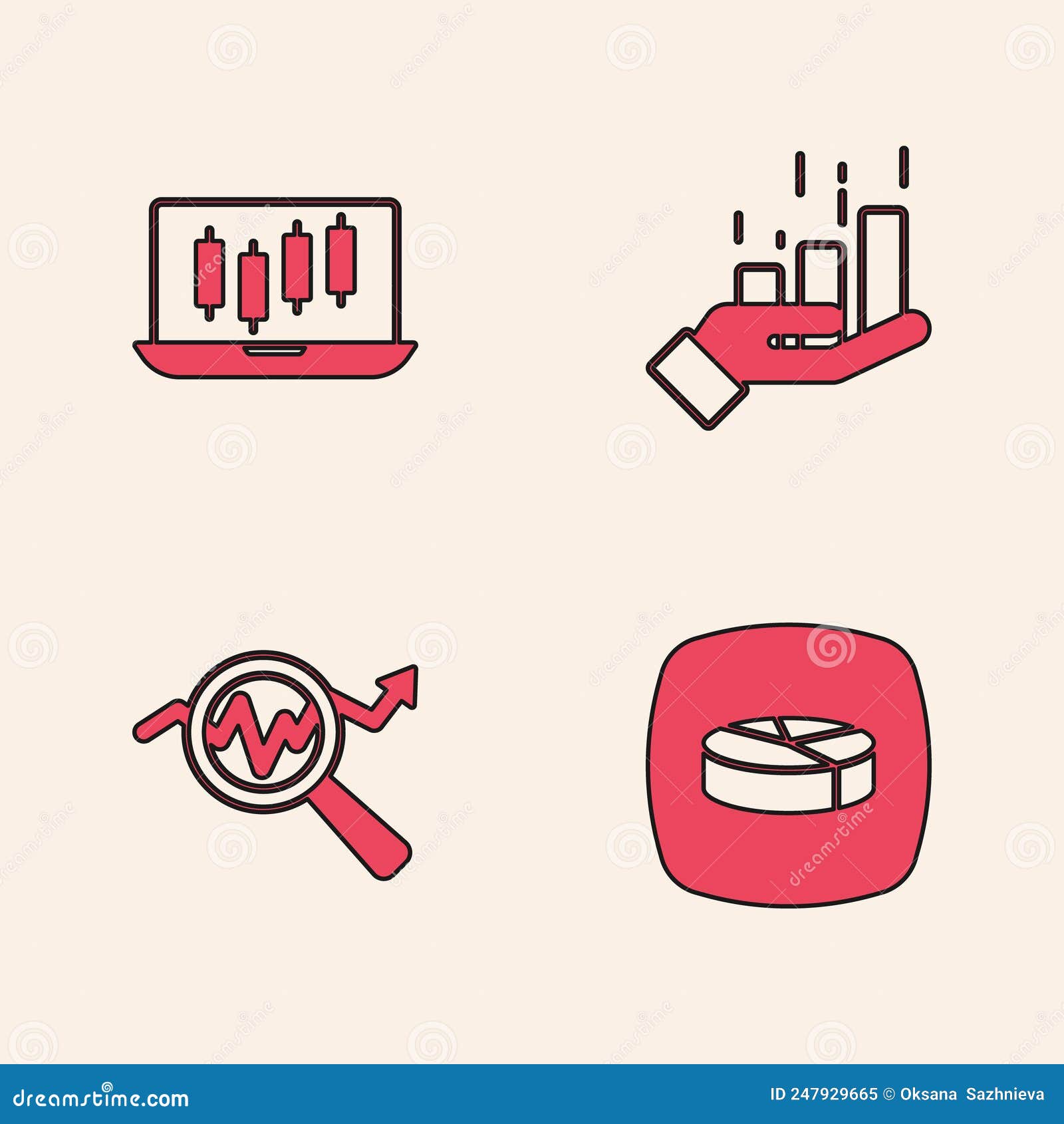Set Pie Chart Infographic, Stocks Market Growth Graphs, Financial and Search Data Analysis Icon ...