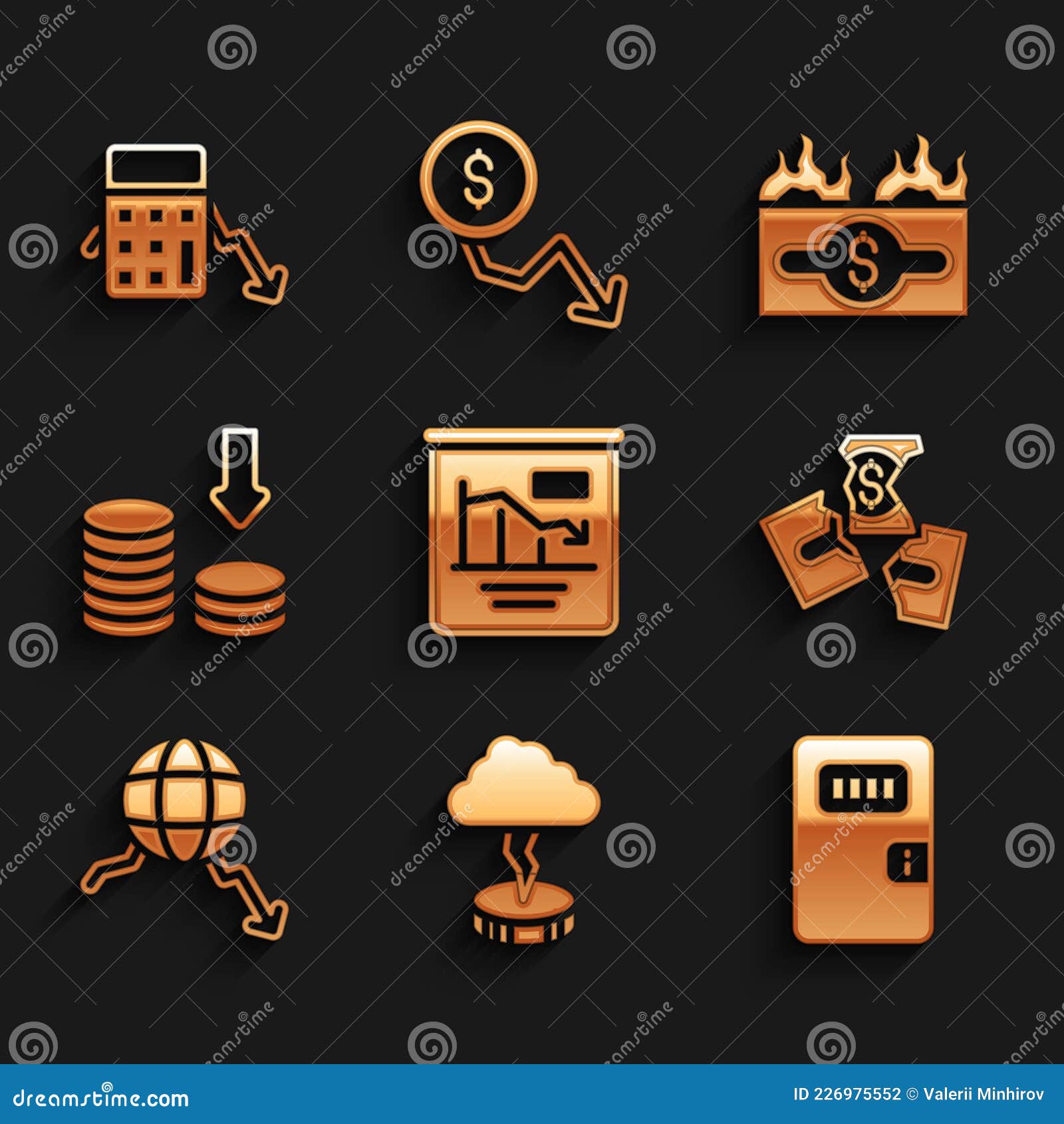 Set Pie Chart Infographic, Storm, Prison Cell Door, Tearing Money Banknote, Global Economic ...