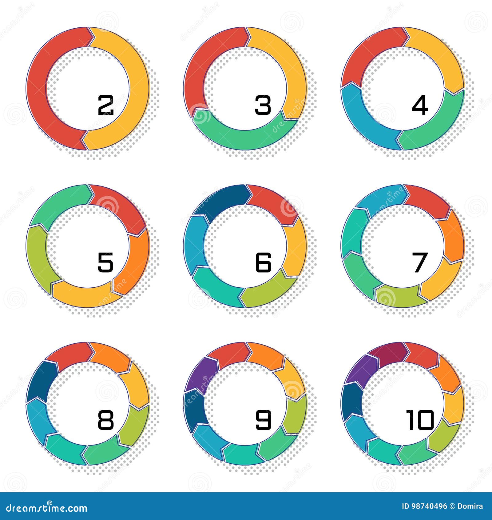 Set of Pie Charts with Transition in Arrow Form, Displacement of ...