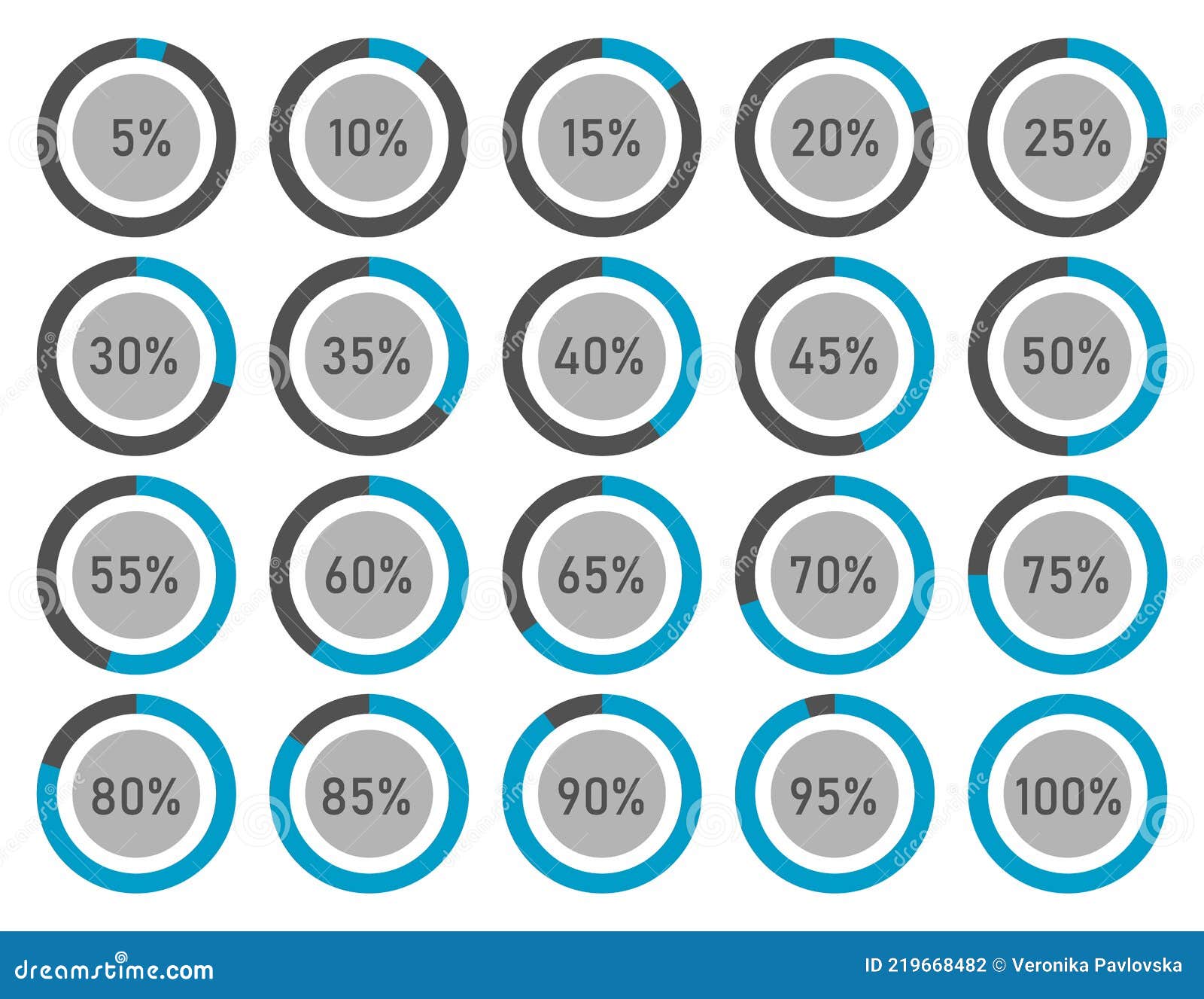 Set of Pie Percentage Charts for Infographic Design, Loading Circle ...