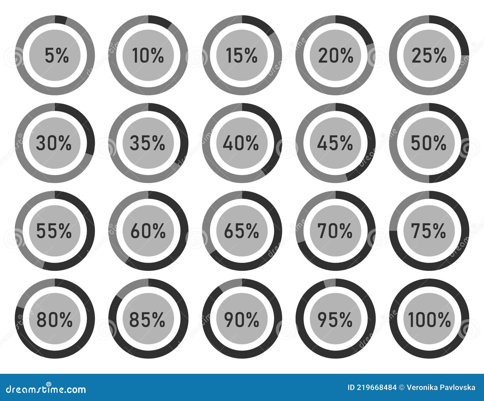 Set of Pie Percentage Charts for Infographic Design, Loading Circle ...