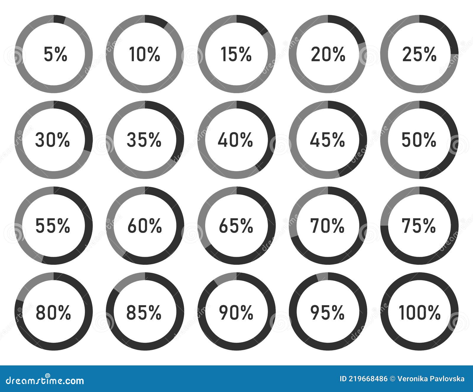 Set of Pie Percentage Charts for Infographic Design, Loading Circle ...
